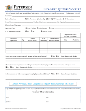 Fillable Online Buy/sell Questionnaire Fax Email Print - pdfFiller
