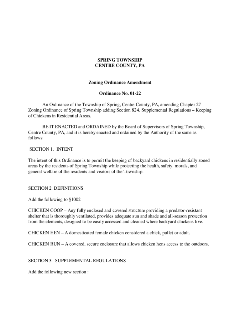 Fillable Online Ordinance No. 01-22 - Keeping of Chickens in Residential Areas Fax Email Print ...