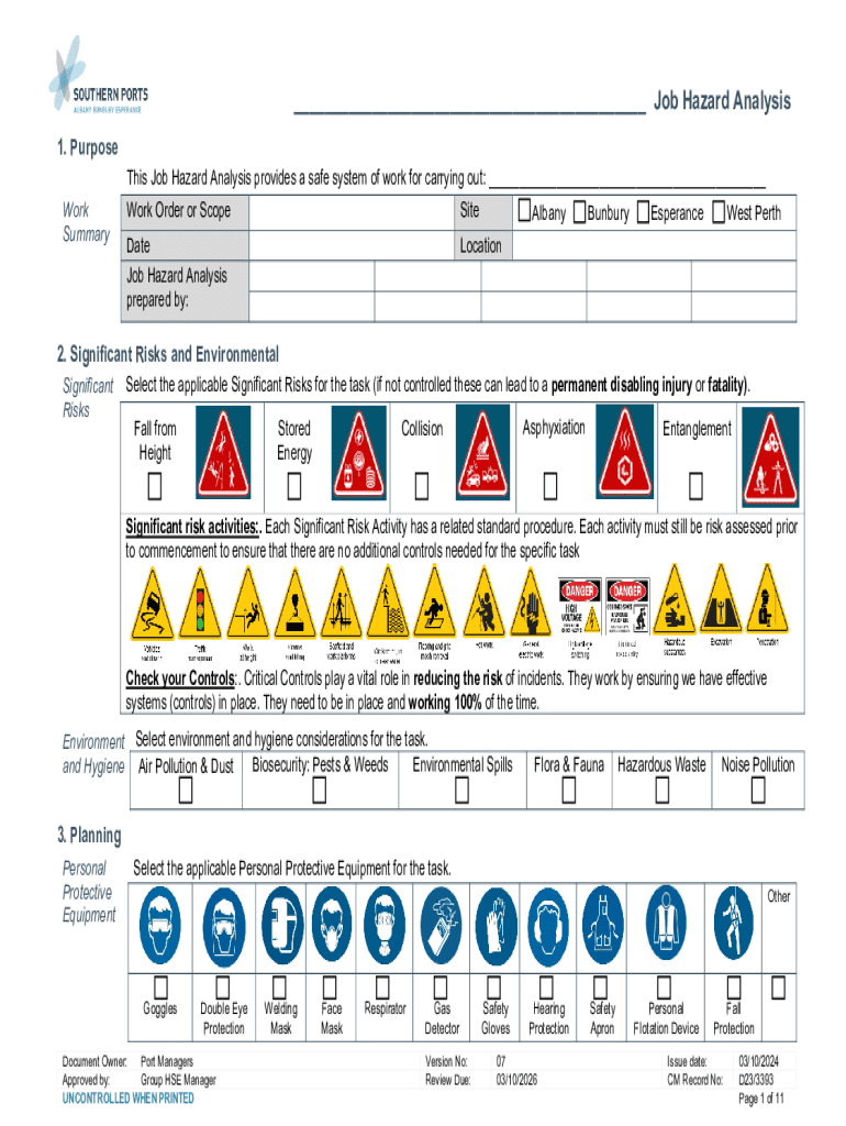 Fillable Online This Job Hazard Analysis provides a safe system of work ...