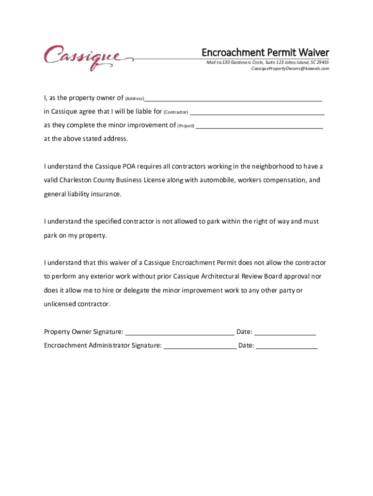Fillable Online Encroachment Permit Waiver Fax Email Print - pdfFiller