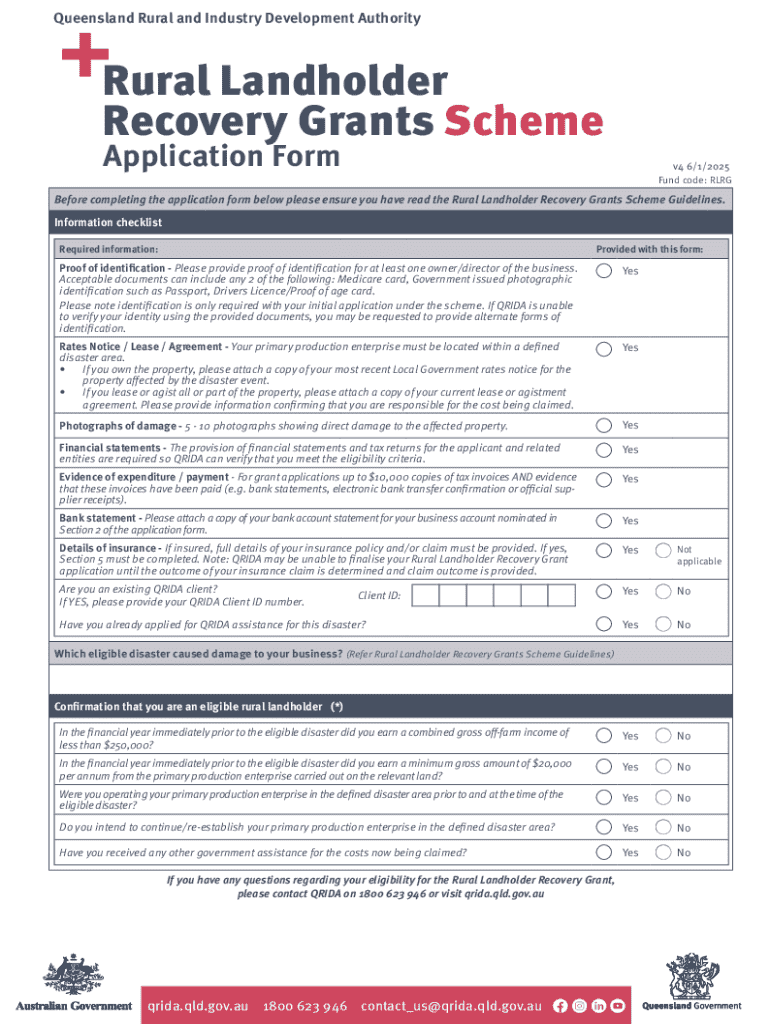 Fillable Online Queensland Rural and Industry Development Authority - Rural Landholder Recovery ...