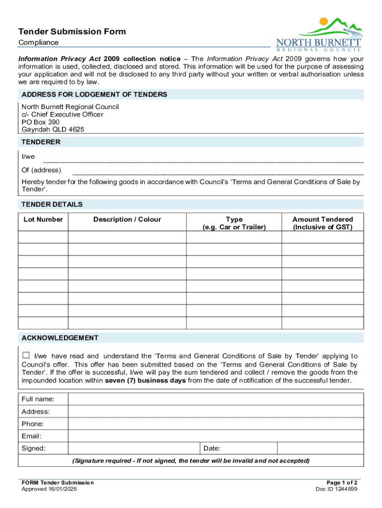 Fillable Online Tender Submission Form Fax Email Print - pdfFiller
