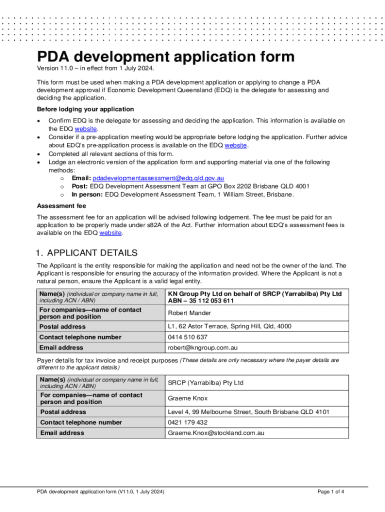 Fillable Online Pda Development Application Form (version 11.0) Fax ...
