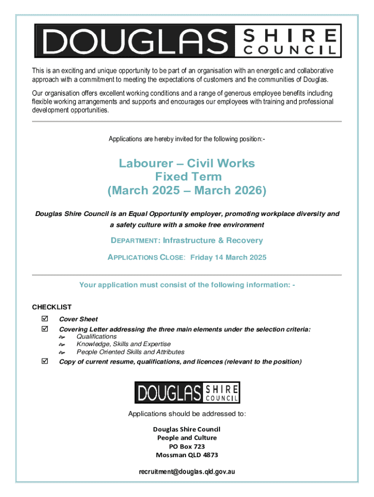 Fillable Online Labourer – Civil Works Position Application Fax Email ...