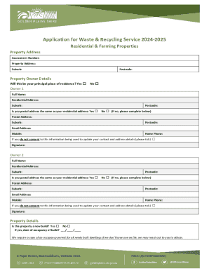 Fillable Online Application for Waste & Recycling Service Fax Email ...