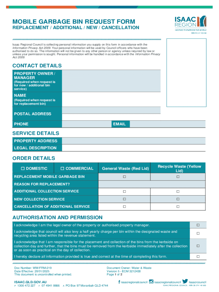 Fillable Online Mobile Garbage Bin Request Form Fax Email Print - pdfFiller