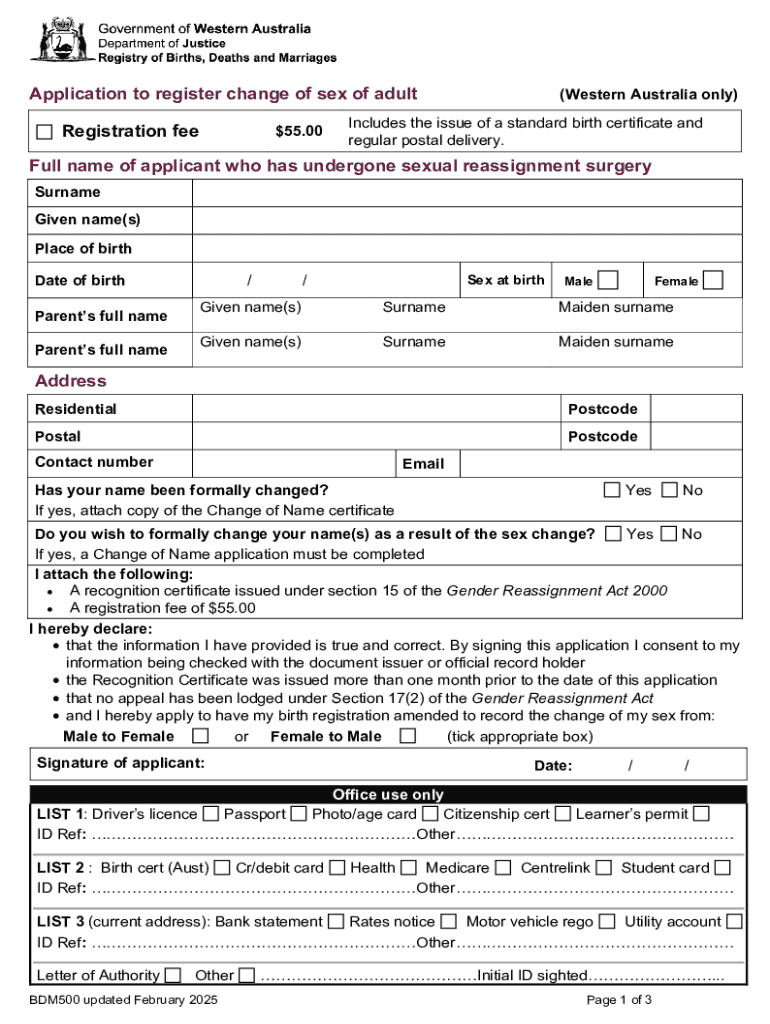 Fillable Online Application to Register Change of Sex Fax Email Print - pdfFiller