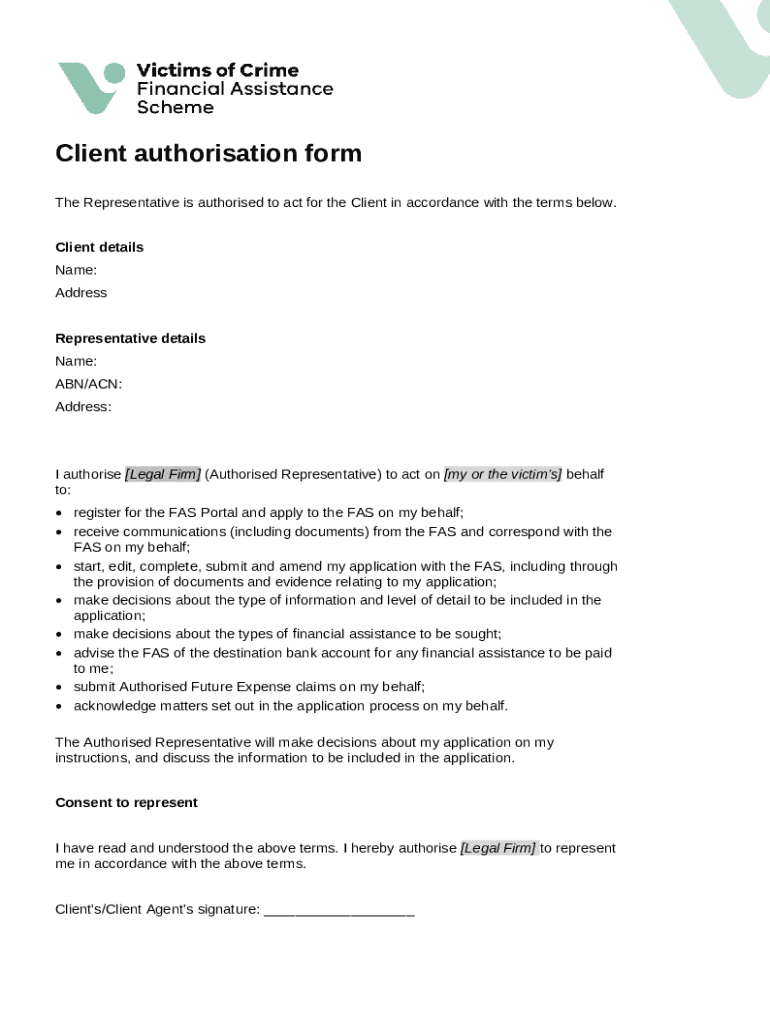 Client Authorisation Doc Template | pdfFiller