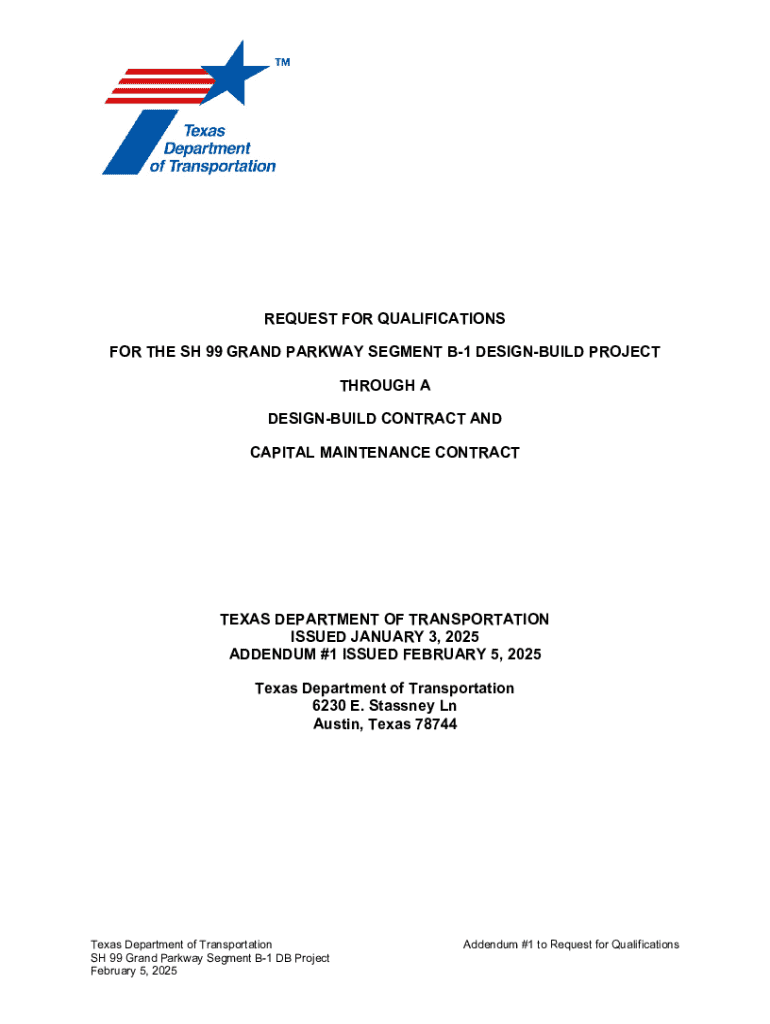 Fillable Online Sh 99 Grand Parkway Segment B-1 Design-build Project ...