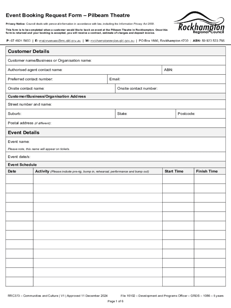 Fillable Online Event Booking Request Form – Pilbeam Theatre Fax Email Print - pdfFiller