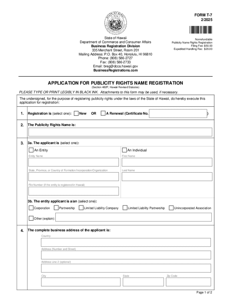 Fillable Online Application for Publicity Rights Name Registration Fax Email Print - pdfFiller