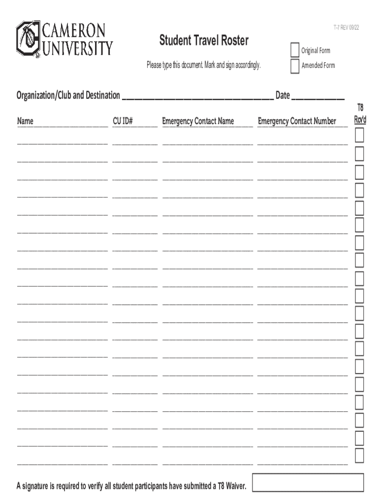 Fillable Online Student Travel Roster Fax Email Print - pdfFiller