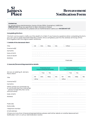 Fillable Online Bereavement Notification Fax Email Print - pdfFiller