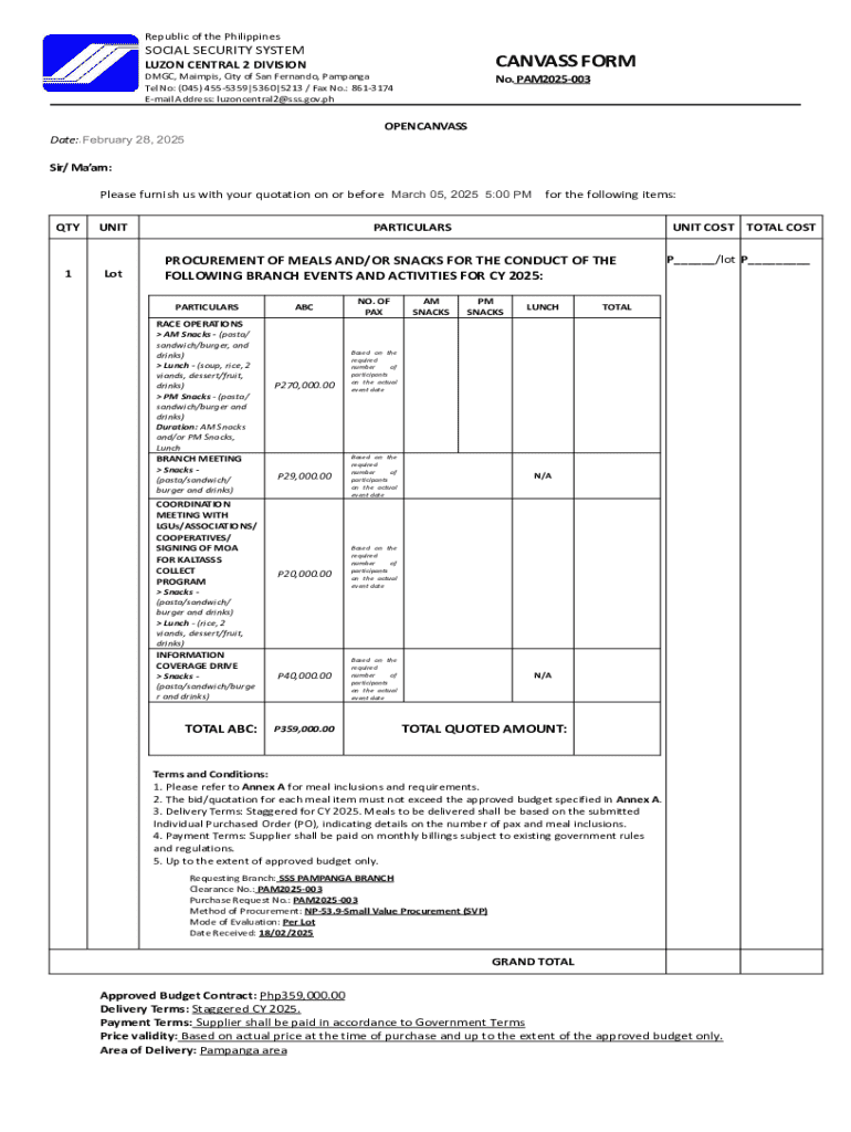 Fillable Online Open Canvass for Meals Procurement Fax Email Print ...