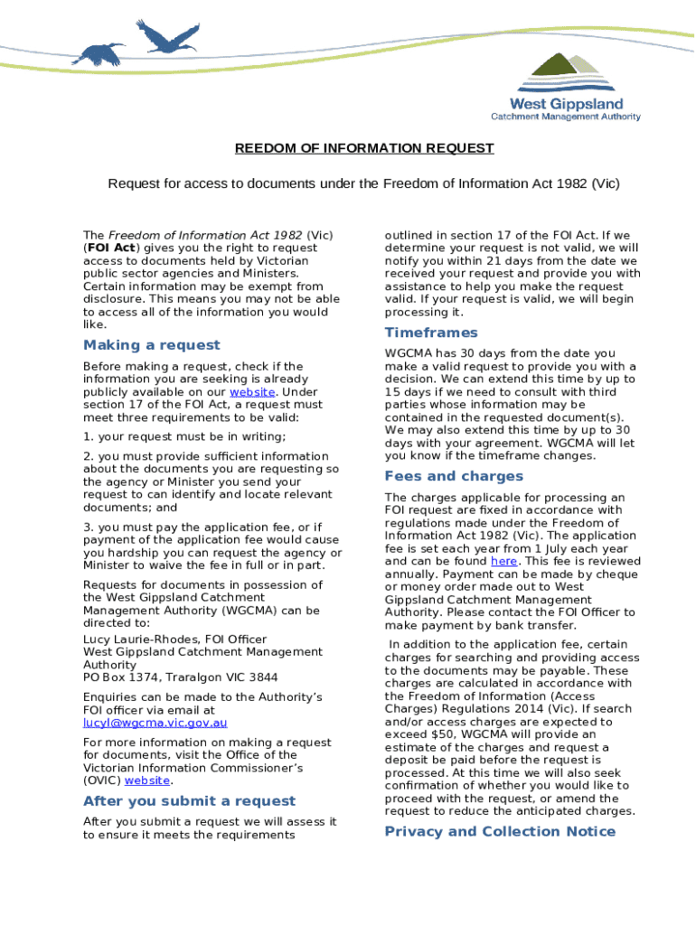 Freedom of Ination Request - wgcma vic gov Doc Template | pdfFiller