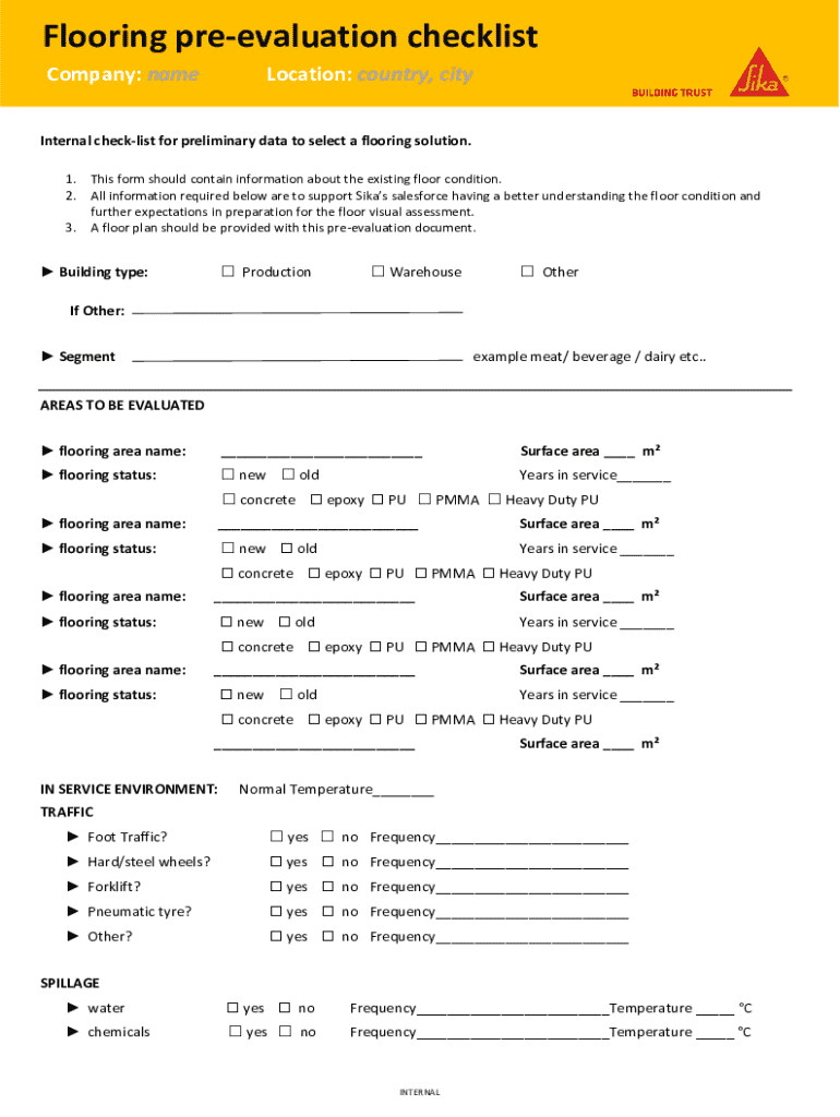 Fillable Online Flooring Pre-evaluation Checklist Fax Email Print ...