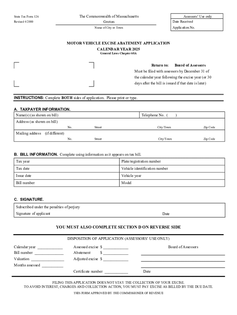 Fillable Online Motor Vehicle Excise Abatement Application Fax Email Print - pdfFiller