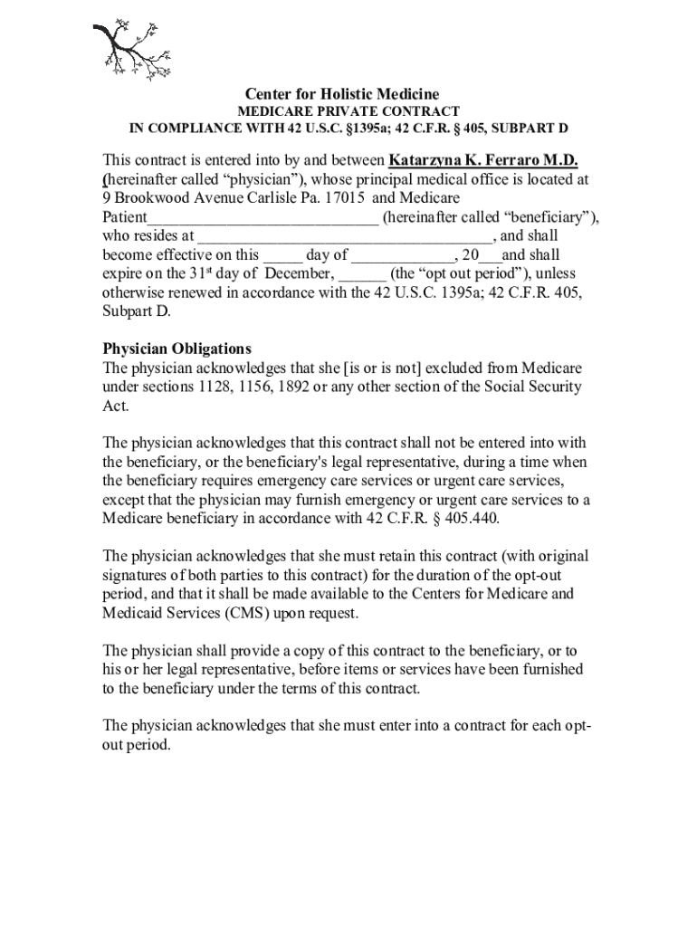 Fillable Online Medicare Private Contract in Compliance With 42 U.s.c ...