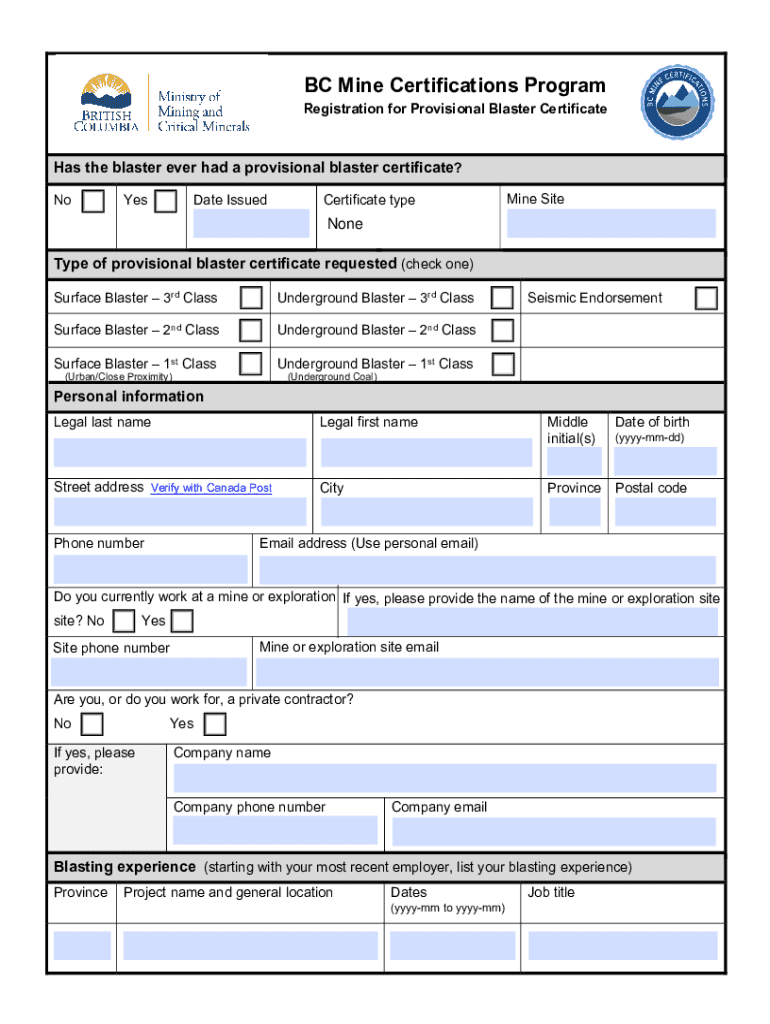 Fillable Online Registration for Provisional Blaster Certificate Fax Email Print - pdfFiller