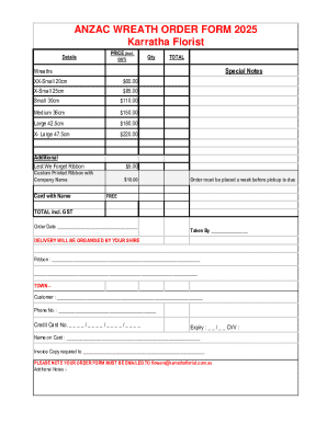 Fillable Online Anzac Wreath Order Form Fax Email Print - pdfFiller