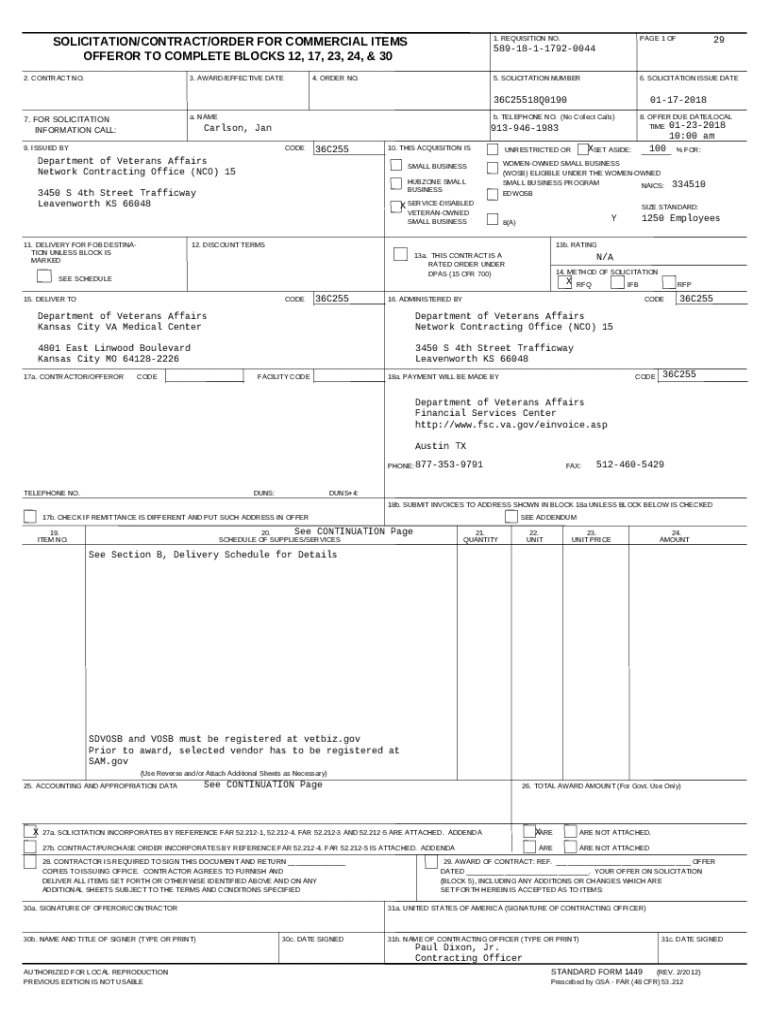 Sf 1449 Solicitation/contract/order for Commercial Items Doc Template ...