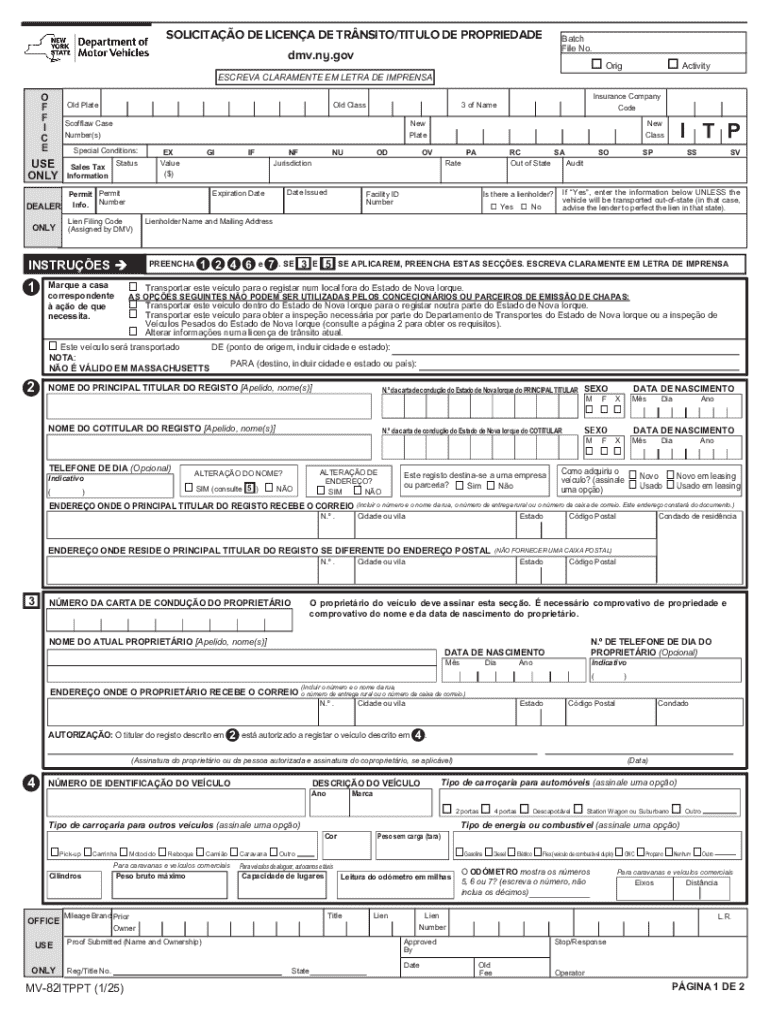 NY MV-82ITPPT Formulário - Preencher Online, Imprimir, Preencher, em Branco - pdfFiller