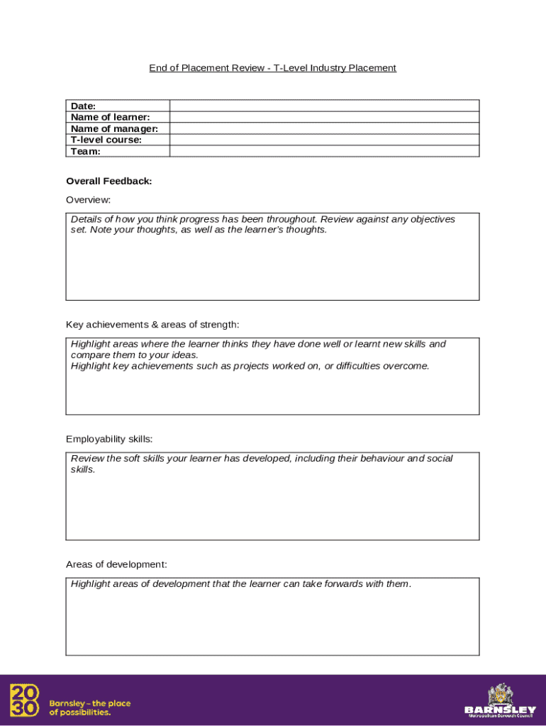 End of Placement Review - T-level Industry Placement Doc Template ...
