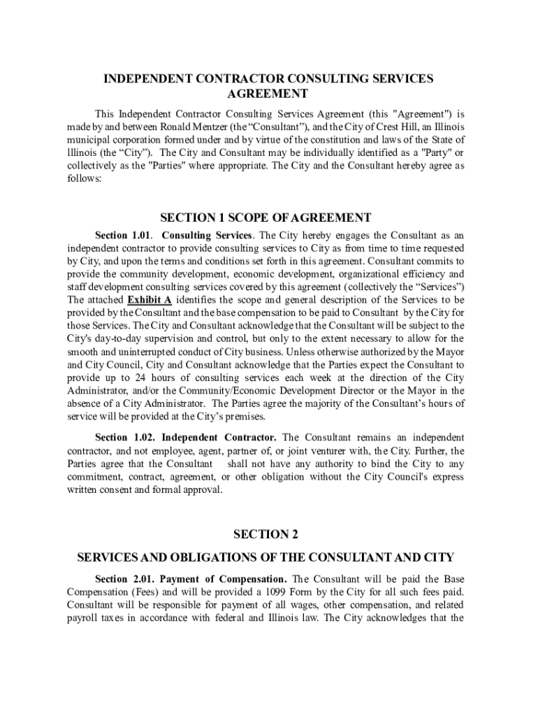 Fillable Online Independent Contractor Consulting Services Agreement Fax Email Print - pdfFiller