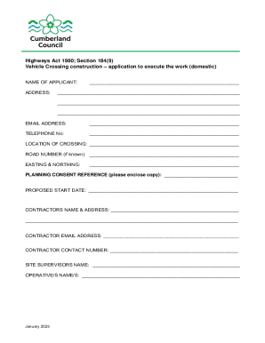 Fillable Online Highways Act 1980; Section 184(9) Application Fax Email ...