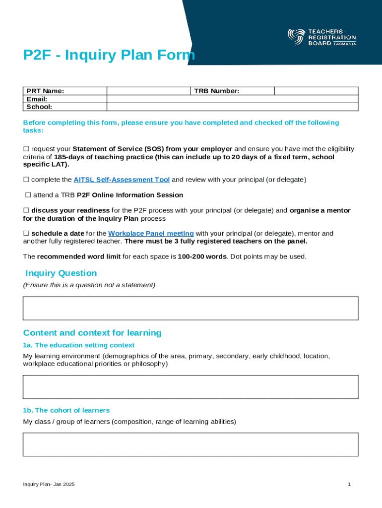 P2f - Inquiry Plan Doc Template | pdfFiller
