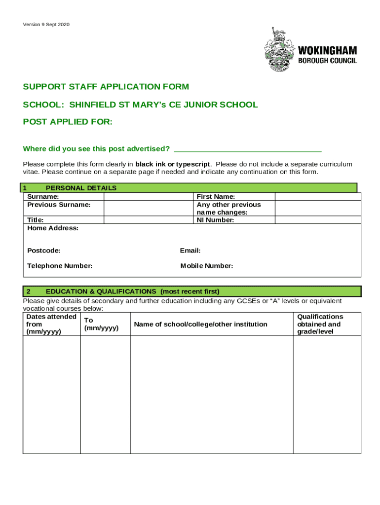 Support Staff Application Doc Template | pdfFiller