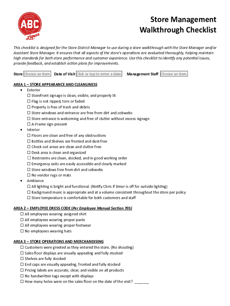 Fillable Online Store Management Walkthrough Checklist Fax Email Print ...