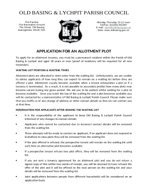 Application for an Allotment Plot Doc Template | pdfFiller