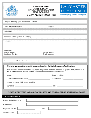 Fillable Online Public Car Parks Specific Permit Application/renewal Form Fax Email Print ...