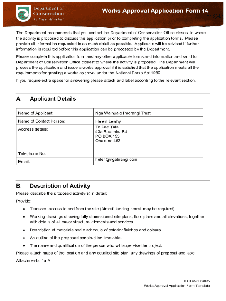 Fillable Online Works Approval Application for Te Ara Mangawhero Phase ...
