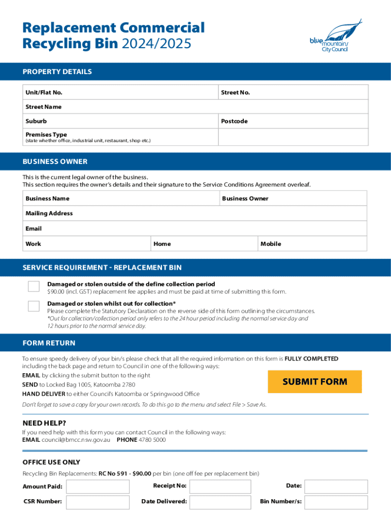 Fillable Online Replacement Commercial Recycling Bin Fax Email Print ...
