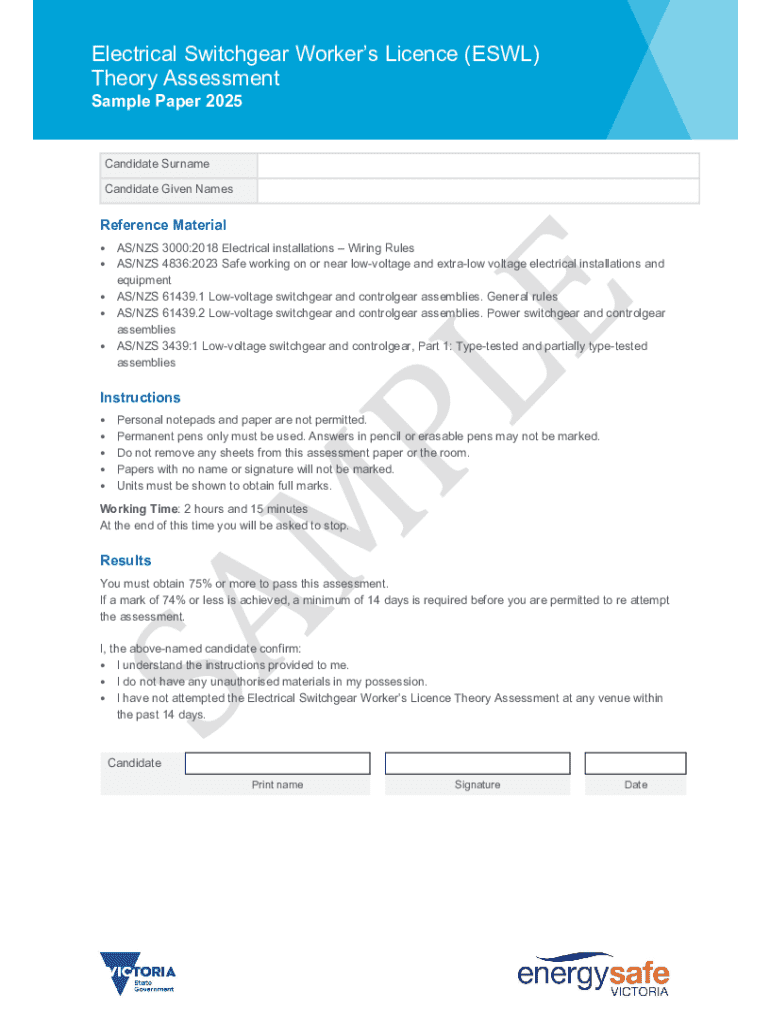 Fillable Online Eswl Theory Assessment Sample Paper 2025 Fax Email Print - pdfFiller