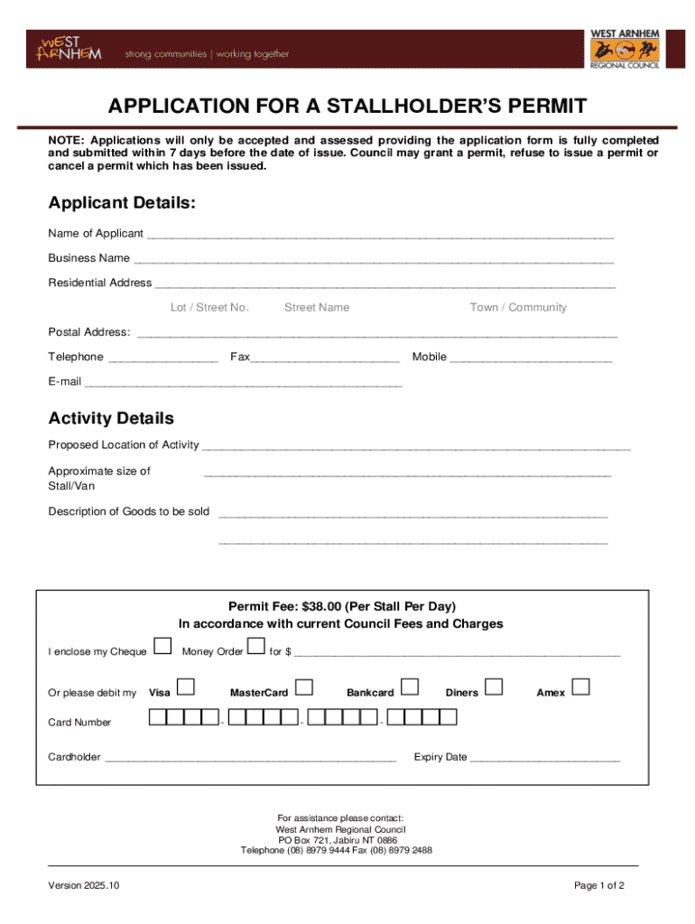 Fillable Online Application for a Stallholder’s Permit Fax Email Print ...