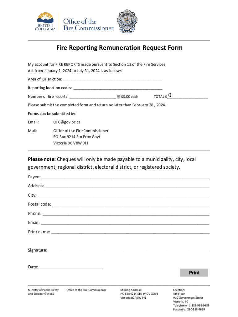 Fillable Online Fire Reporting Remuneration Request Fax Email Print - pdfFiller