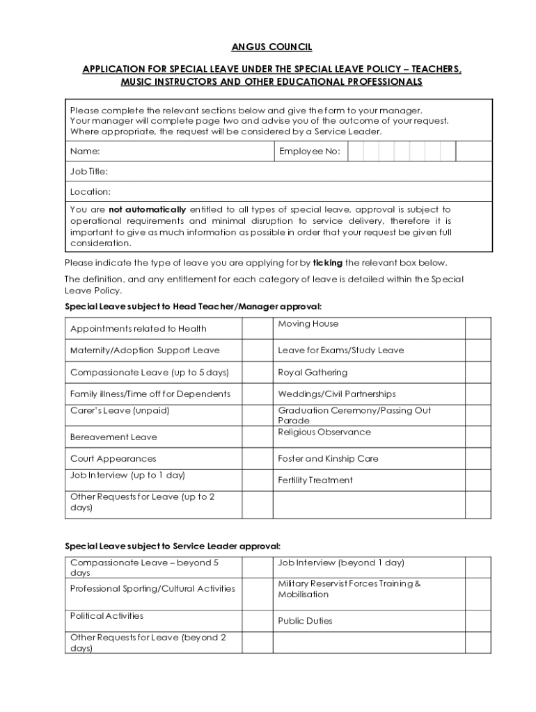 Fillable Online Special Leave Application for Teachers and Educational ...