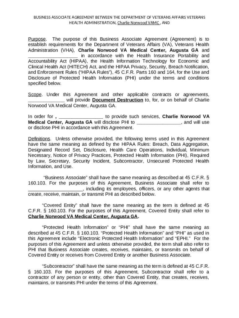 Business Associate Agreement Doc Template | pdfFiller