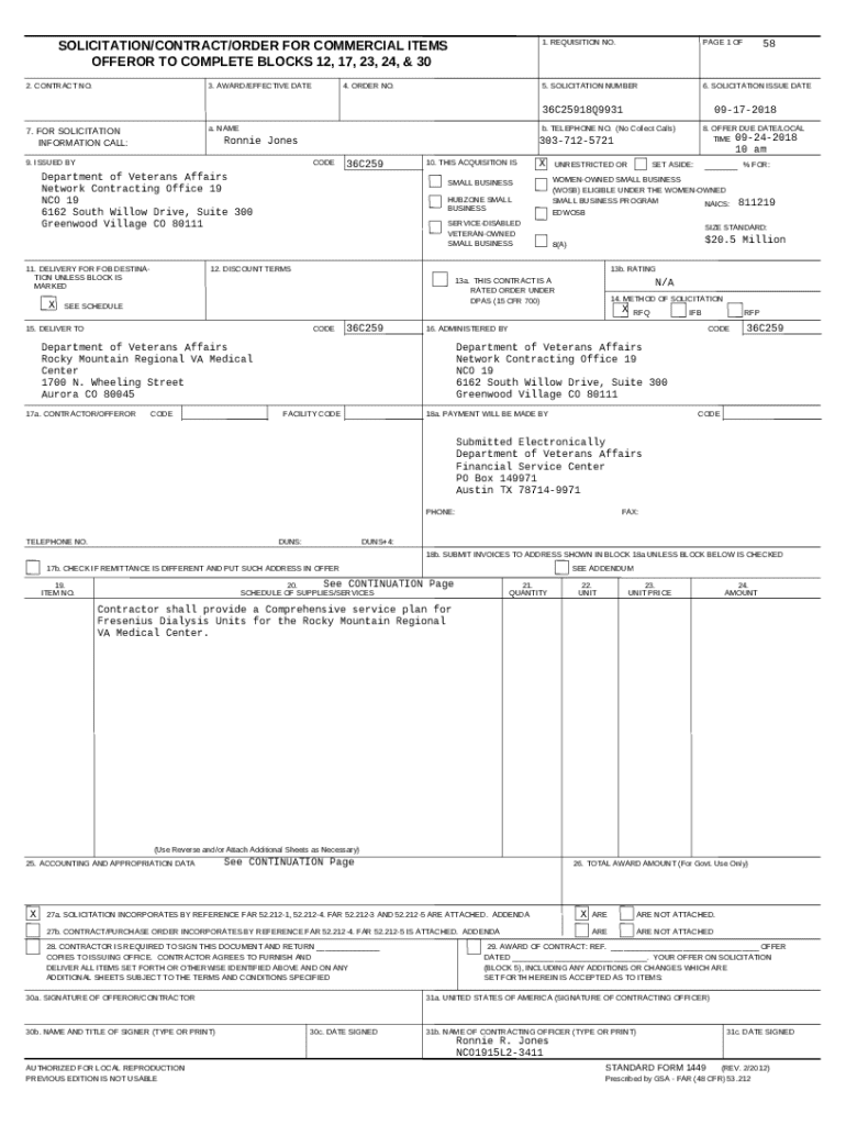 Sf 1449 Solicitation/contract/order for Commercial Items Doc Template ...