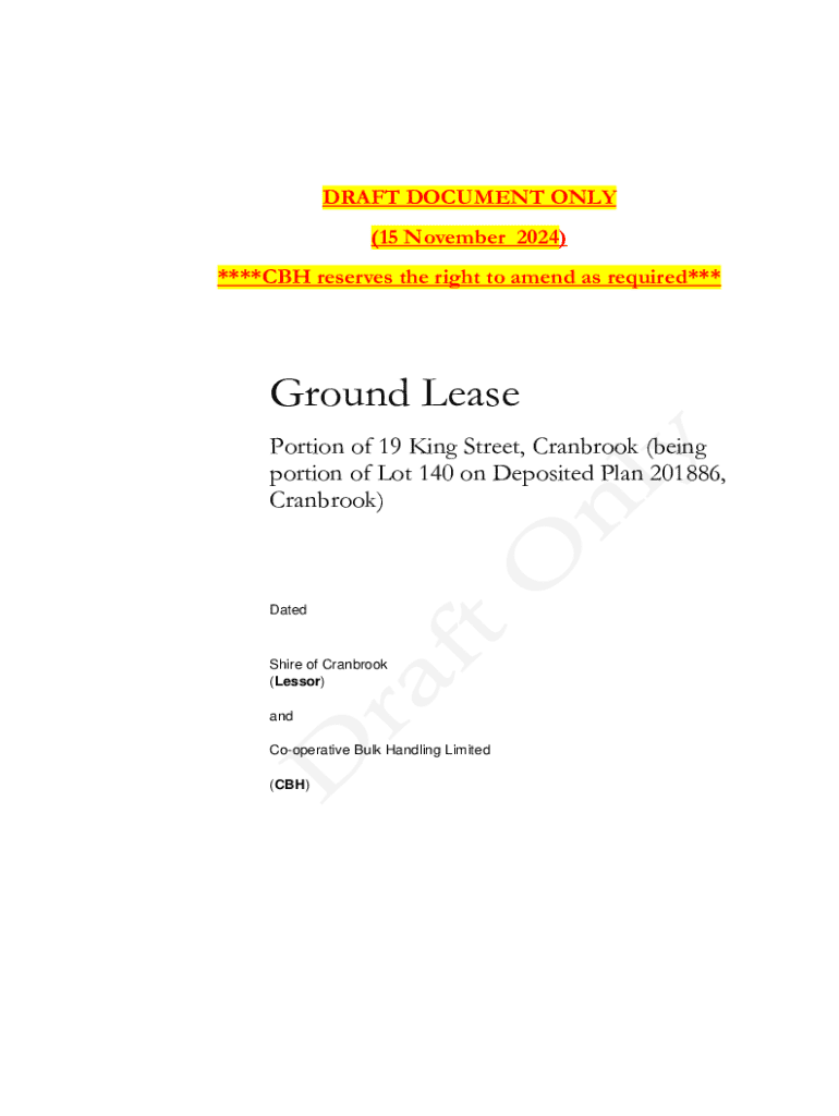 Fillable Online Ground Lease for Portion of 19 King Street, Cranbrook ...