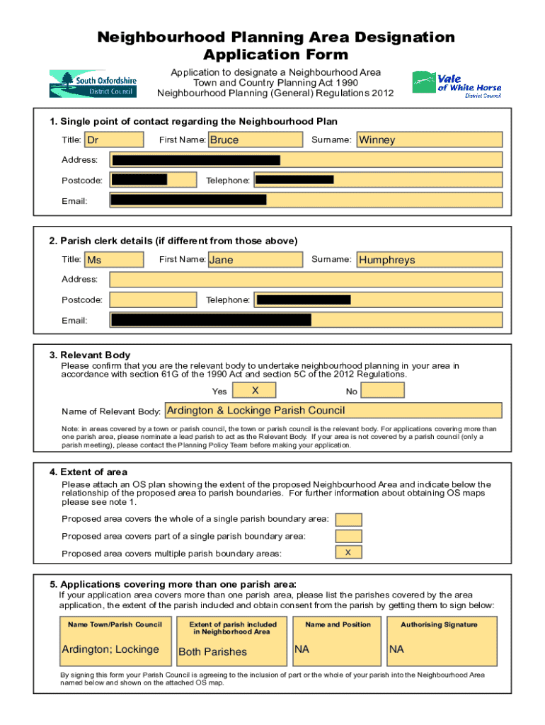 Fillable Online Application to Designate a Neighbourhood Area Fax Email ...