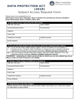 Data Protection Act (2018) Subject Access Request Doc Template | pdfFiller