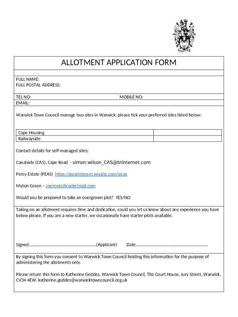 Allotment Application Doc Template | pdfFiller