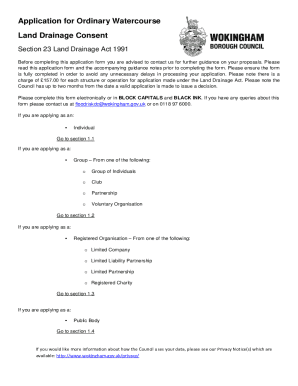 Fillable Online Ordinary Watercourse Land Drainage Consent Application ...