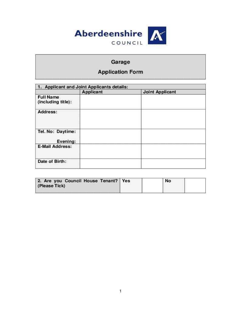 Fillable Online Garage Application Form Fax Email Print - pdfFiller