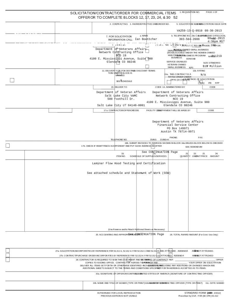 Sf 1449 Solicitation/contract/order for Commercial Items Doc Template ...
