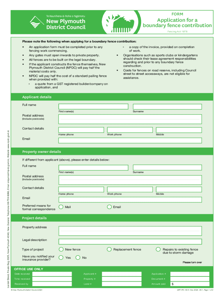 Fillable Online Application for Boundary Fence Contribution - Fencing Act 1978 Fax Email Print ...